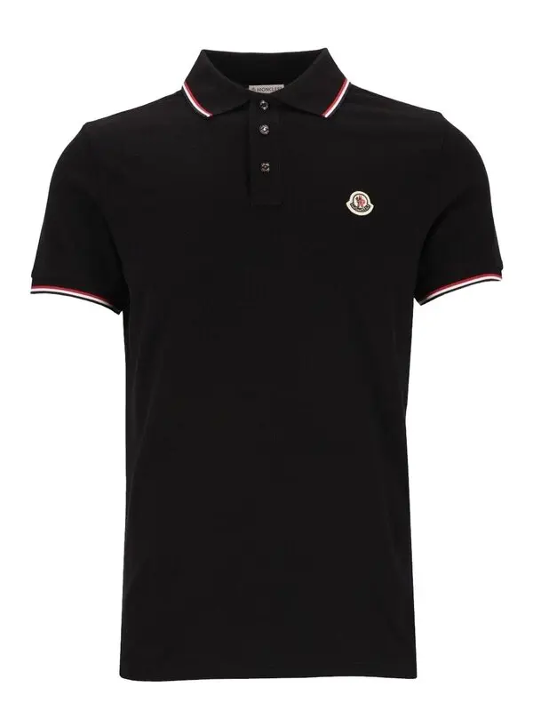Moncler Cotton Pique Polo Shirt With Tricolour Trim - Black