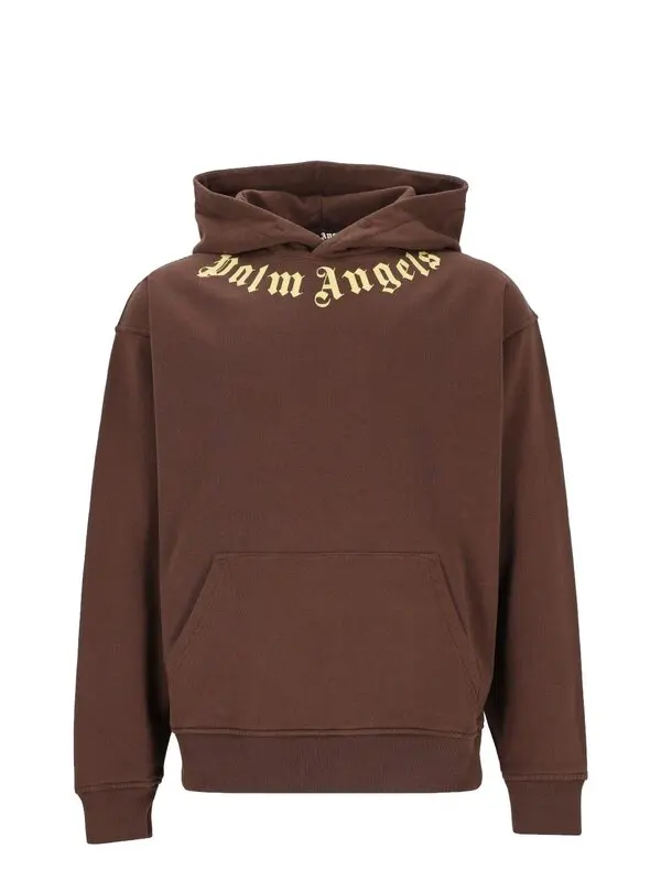 Palm Angels Neck Logo Cotton Hoodie - Brown