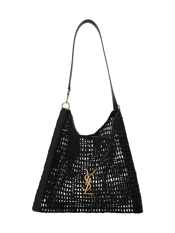 Saint Laurent Raffia Shoulder Bag - Black