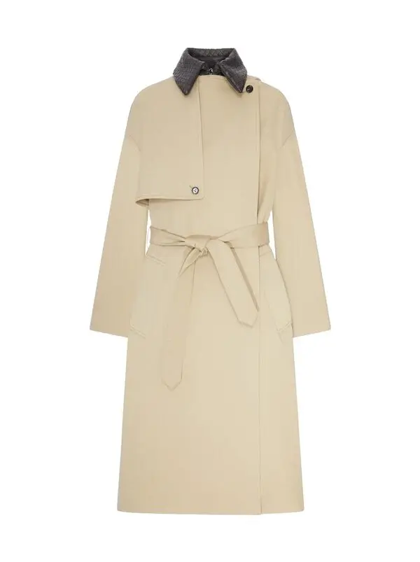 Bottega Veneta Cotton Trench Coat With Woven Leather Collar - Multicolor