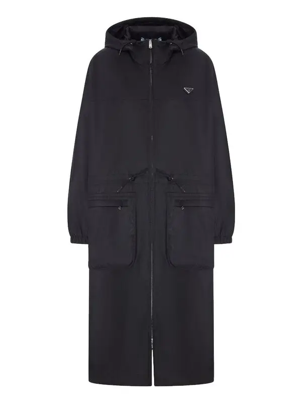 Prada Re-nylon Trench Coat With Hood - Black
