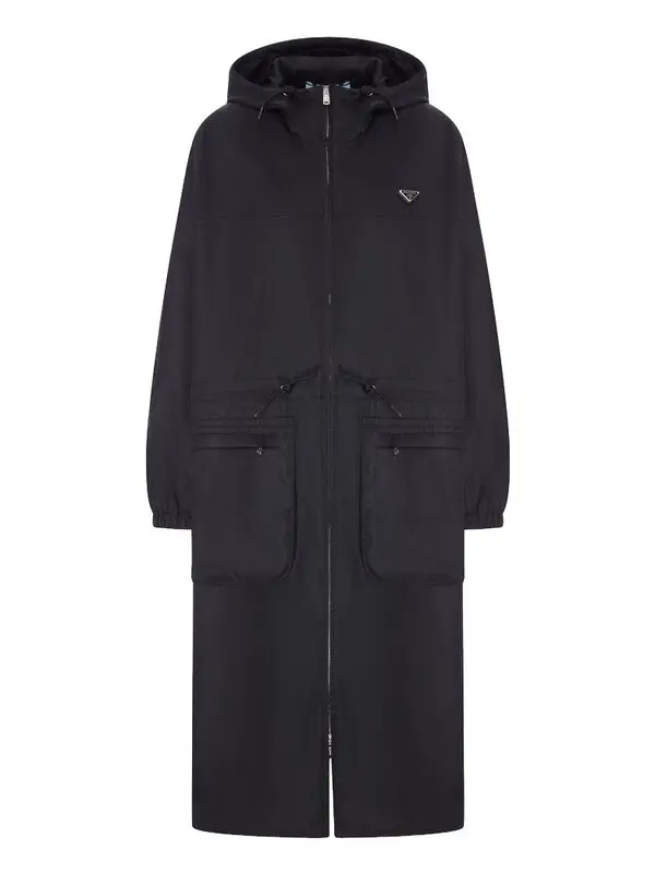 Prada Re-nylon Trench Coat With Hood - Black