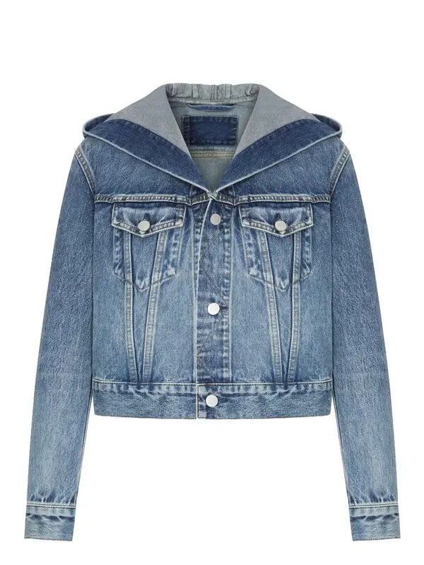 Alaïa Hooded Denim Trucker Jacket - Blue