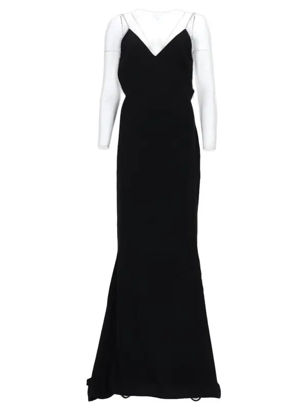 TOM FORD Abito Da Sera Smanicato In Raso Con Ricami A Catena - Black