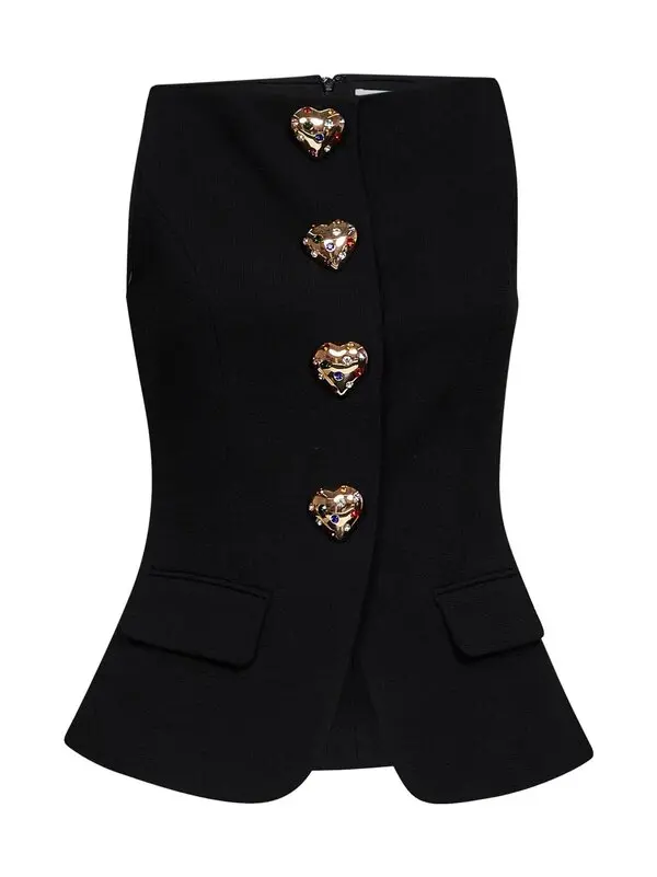 SELF-PORTRAIT Black Wool Crêpe Top - Multicolor