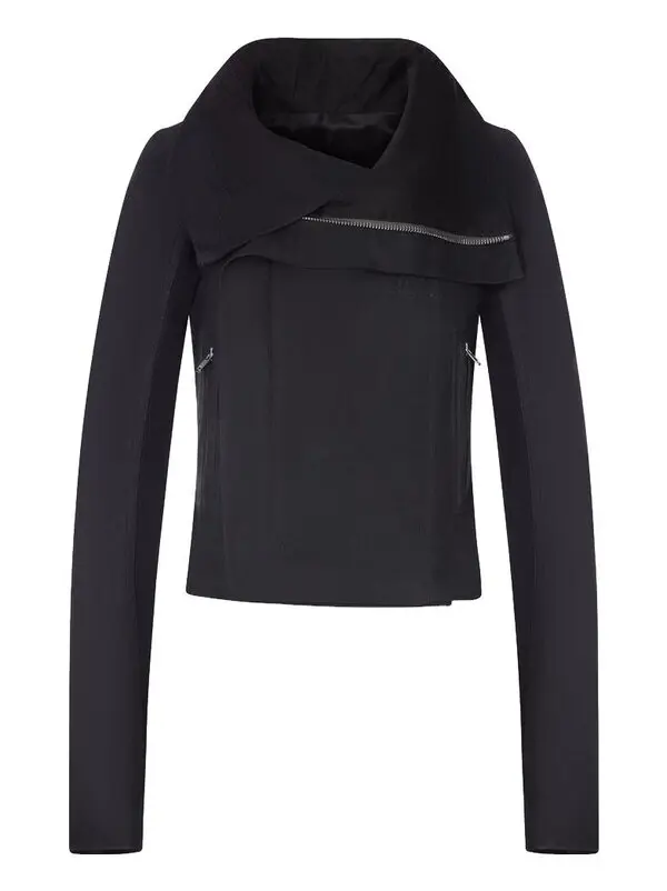 Rick Owens Biker Jacket With Wide Wrap Collar - Black