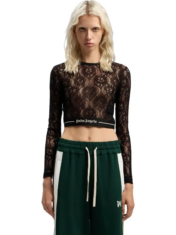 Palm Angels Classic Logo Lace Top - Black