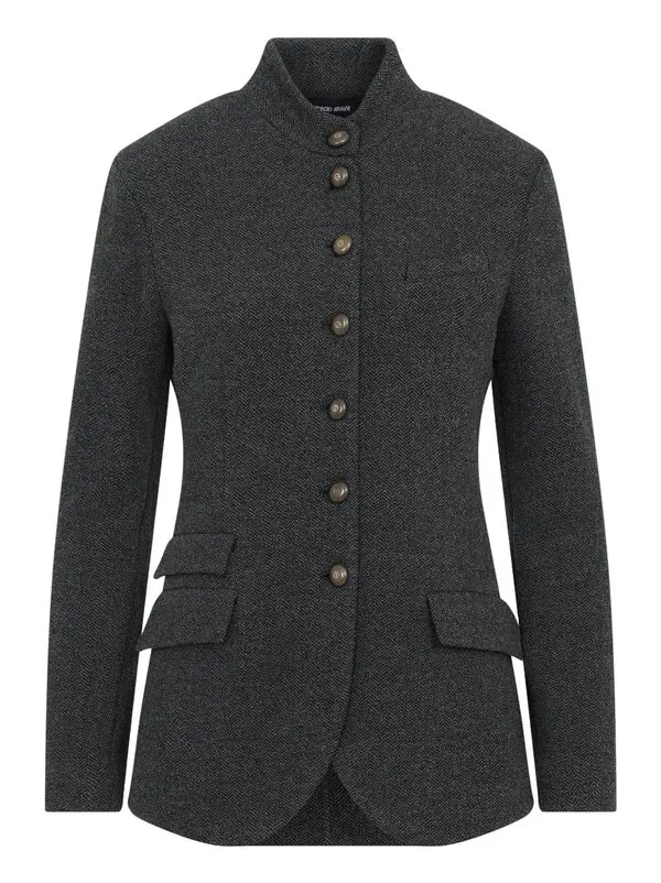 Giorgio Armani Herringbone Wool Blazer - Gray