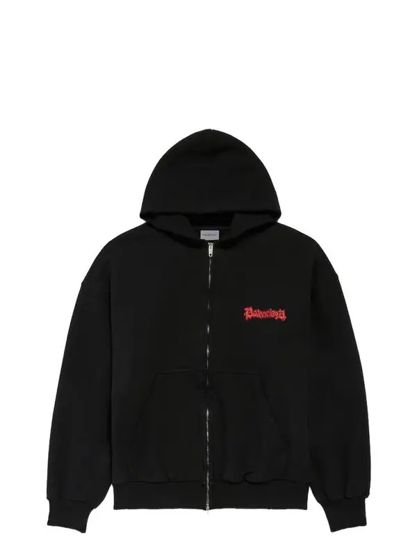 Balenciaga Hooded Zip Up Sweatshirt - Black