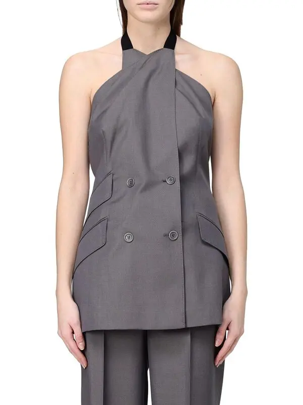 Max Mara Wool Gabardine Halter Top - Gray