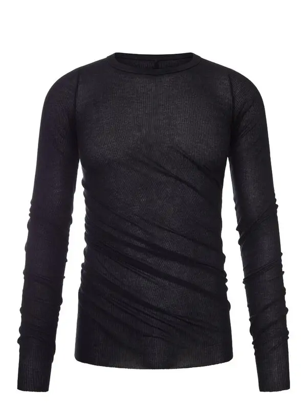 Rick Owens Semi-transparent Ribbed T-shirt With Draping - Black