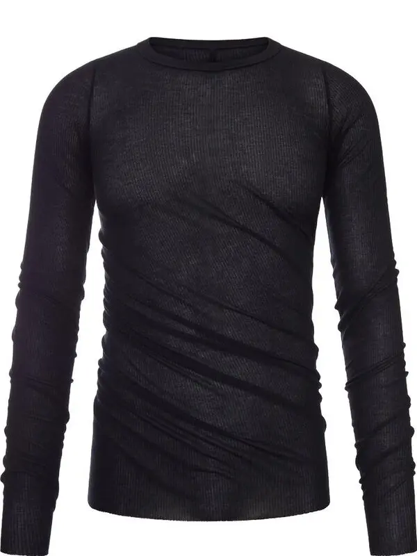 Rick Owens Semi-transparent Ribbed T-shirt With Draping - Black