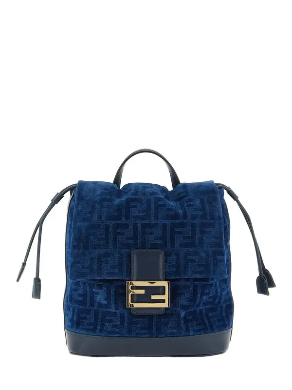 Fendi Ff Flocked Denim Backpack - Blue