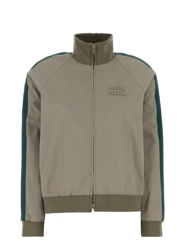 Miu Miu Cotton Zip-up Sweatshirt With Logo - Brown