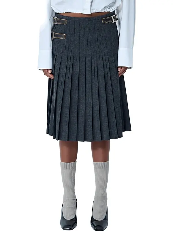 Prada Pleated Rush Stitch Skirt With Belt - Gray
