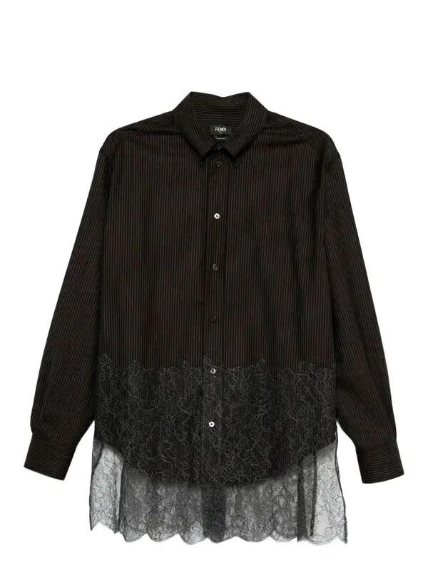 Fendi Wool Shirt With Stripes And Lace - Multicolor