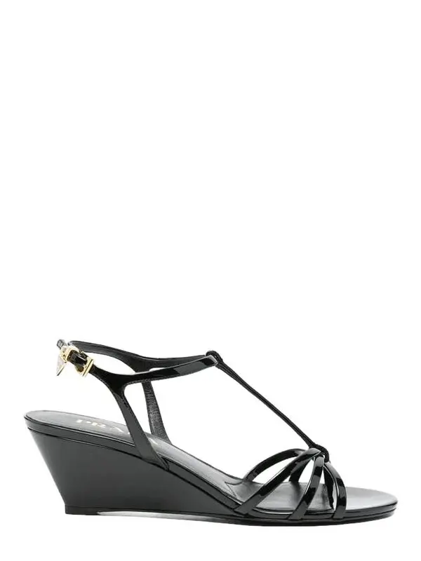 Prada Calf Leather Wedge Heel Sandals - Black