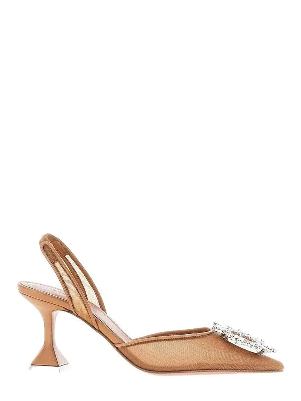 Amina Muaddi Begum Mesh Slingback Pumps - Brown