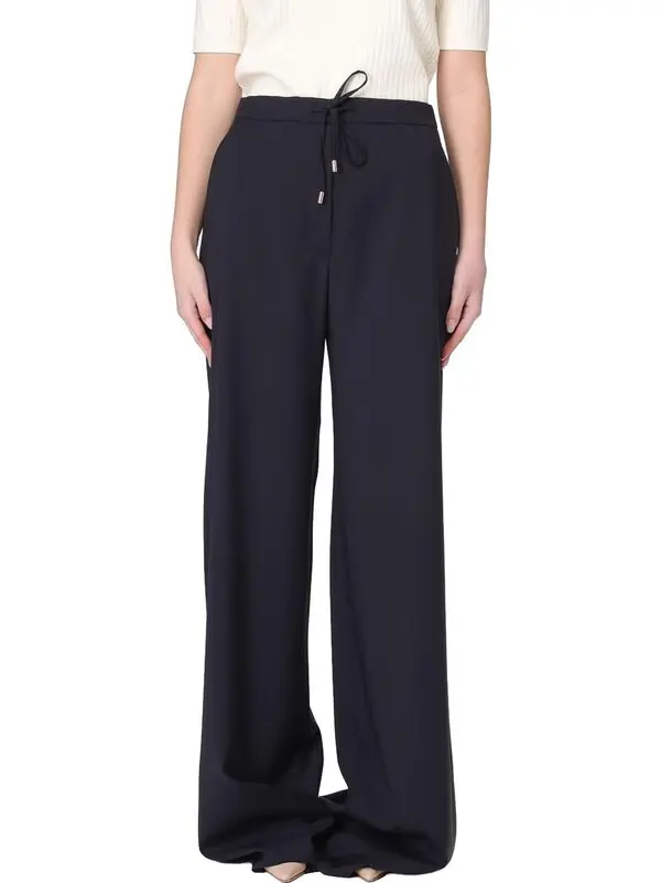 Max Mara Virgin Wool Drawstring Trousers - Blue