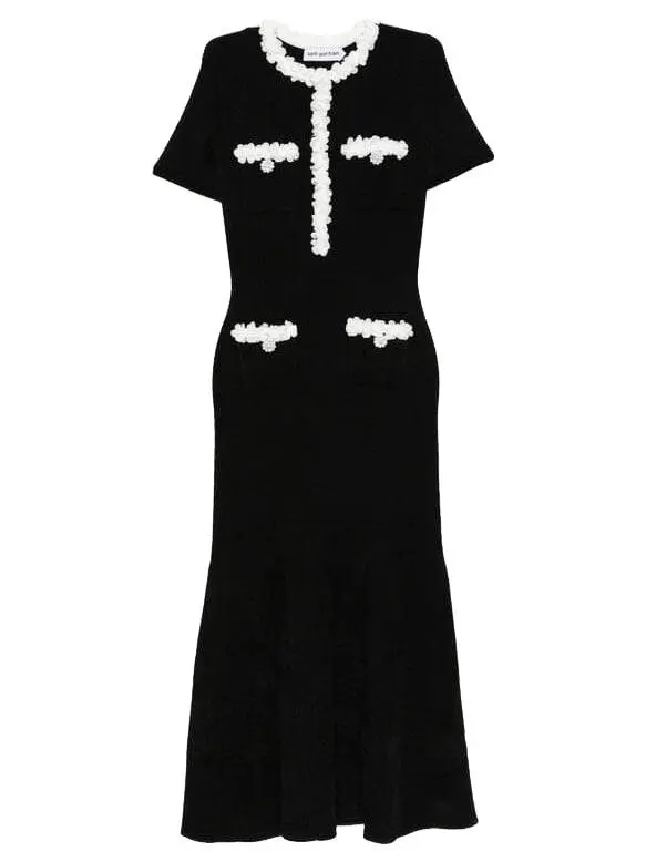 SELF-PORTRAIT Ribbed Knit Midi Dress - Black