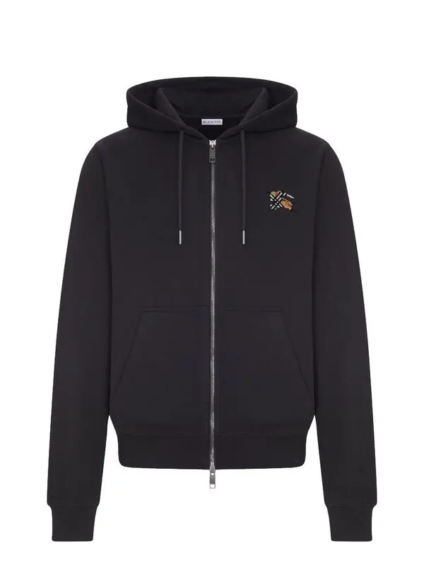 Burberry Cotton Sweatshirt With Zip And Hood - Black