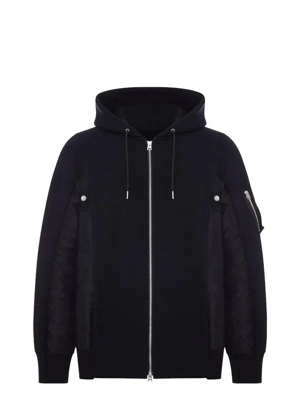 Sacai Cotton And Nylon Zip-up Hoodie - Black