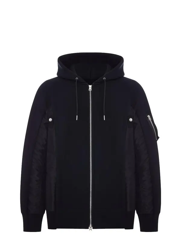 Sacai Cotton And Nylon Zip-up Hoodie - Black