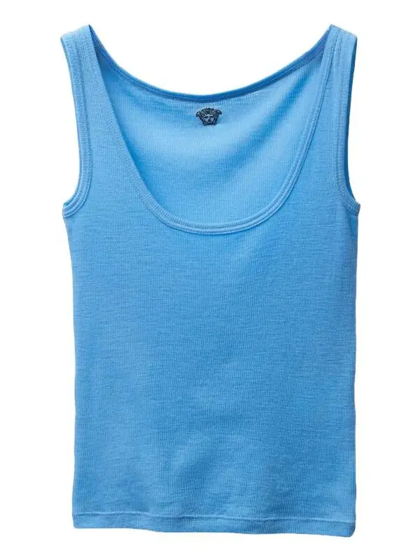 Versace Ribbed Knit Sleeveless Top - Blue