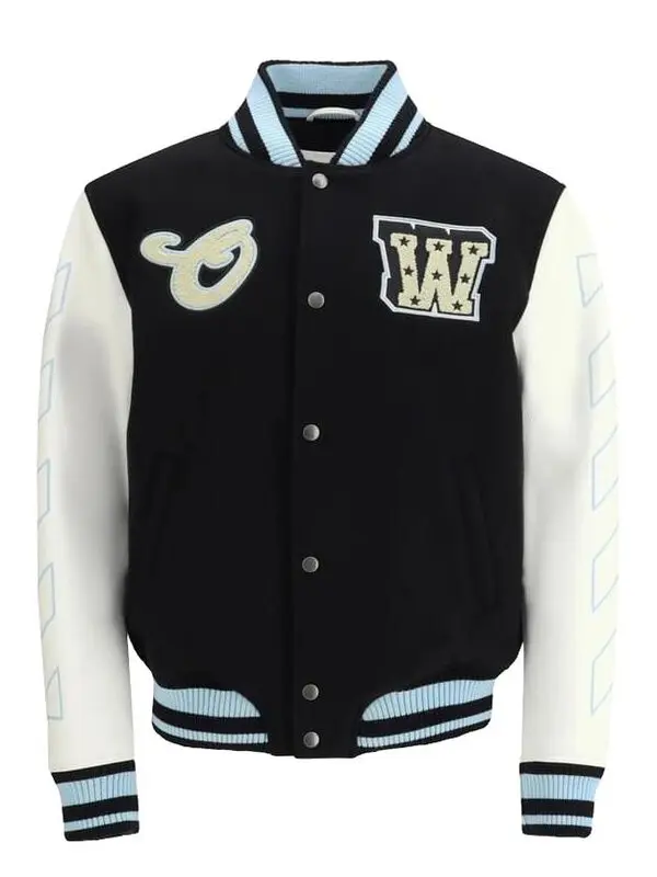 Off-White Leather Sleeves Bomber Jacket - Black