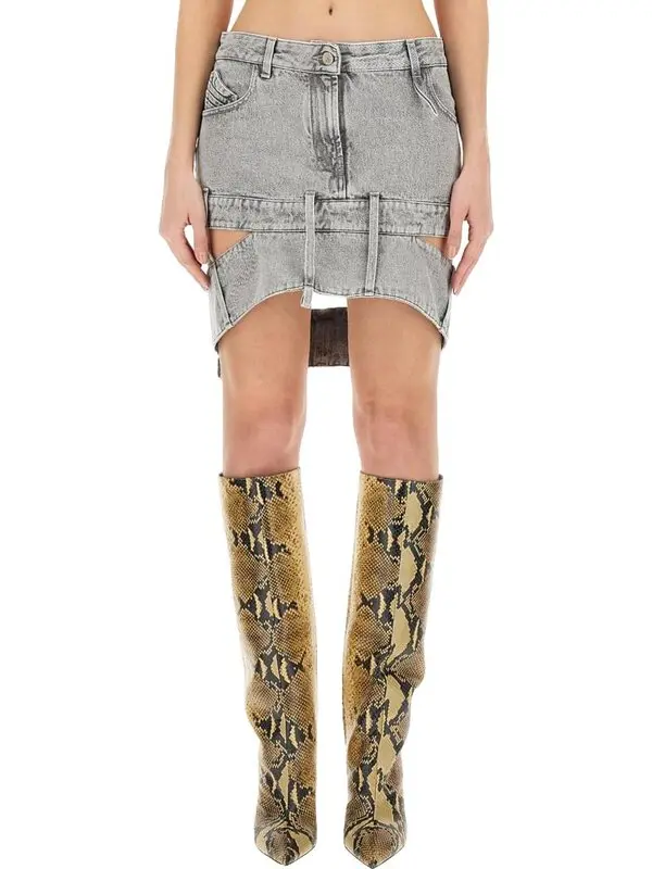 Attico Cotton Denim Skirt - Gray