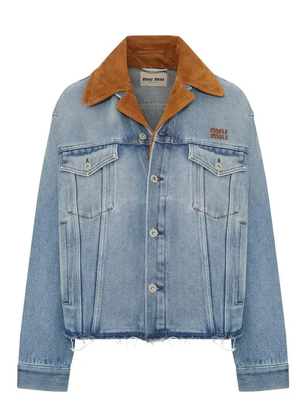 Miu Miu Washed Denim And Suede Blouson - Multicolor