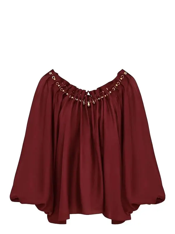Zimmermann Aster Gathered Bead Blouse - Red