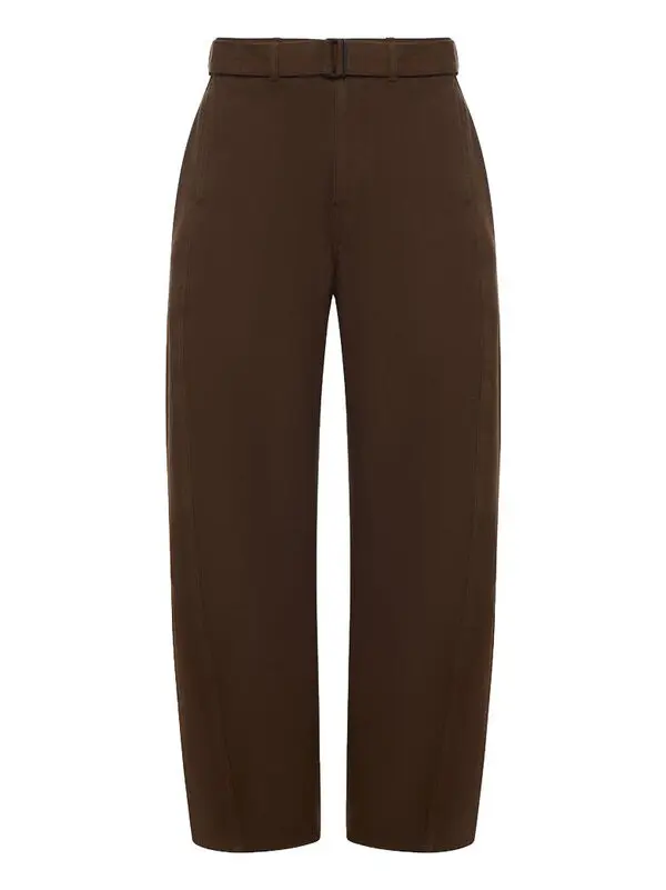 LEMAIRE Cotton Trousers With Belt - Brown