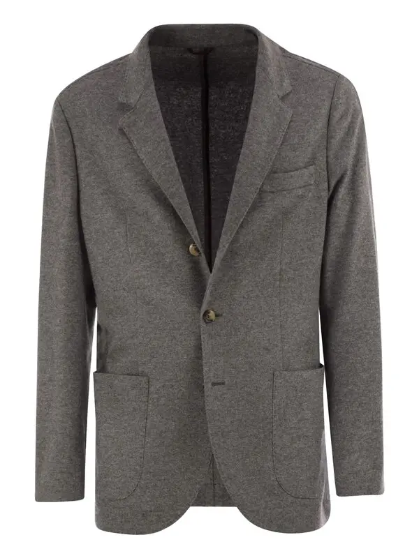 Brunello Cucinelli Cashmere Jersey Blazer With Patch Pockets - Gray