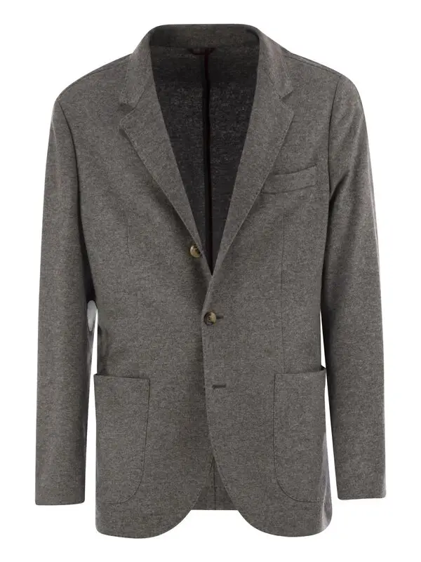 Brunello Cucinelli Cashmere Jersey Blazer With Patch Pockets - Gray