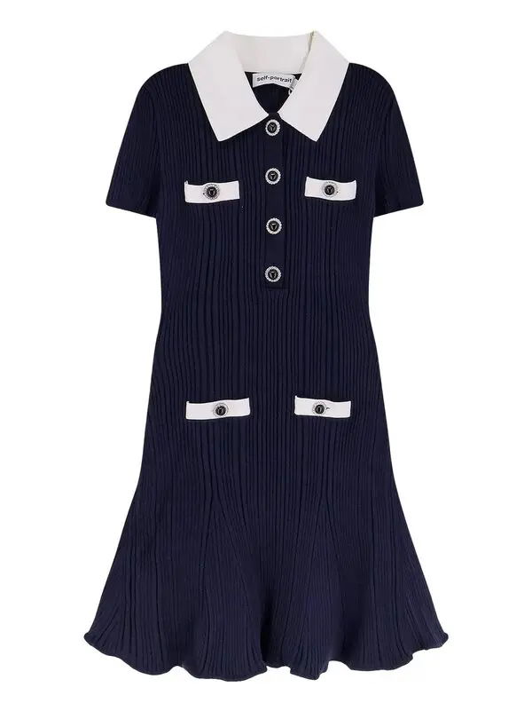 SELF-PORTRAIT Ribbed Mini Dress - Blue