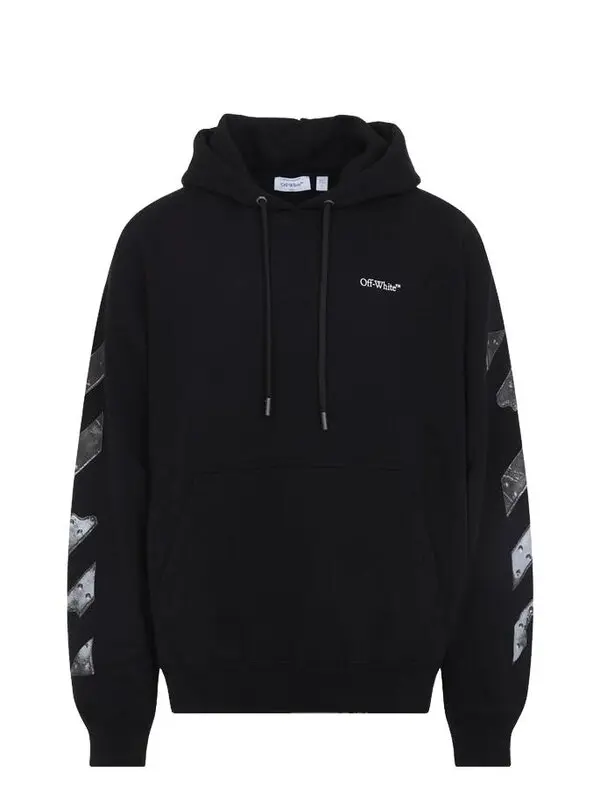 Off-White Graphic Print Cotton Hoodie - Black