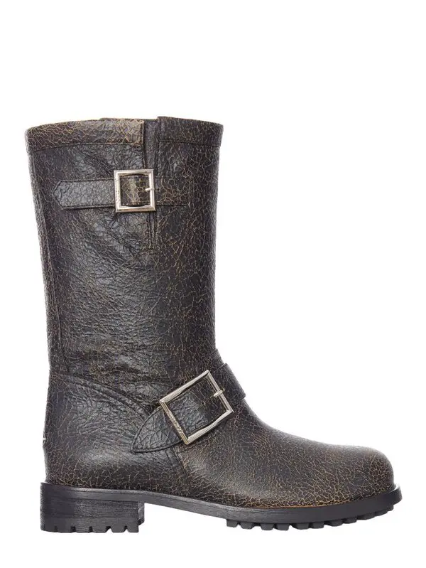 JIMMY CHOO Leather Biker Boots - Brown
