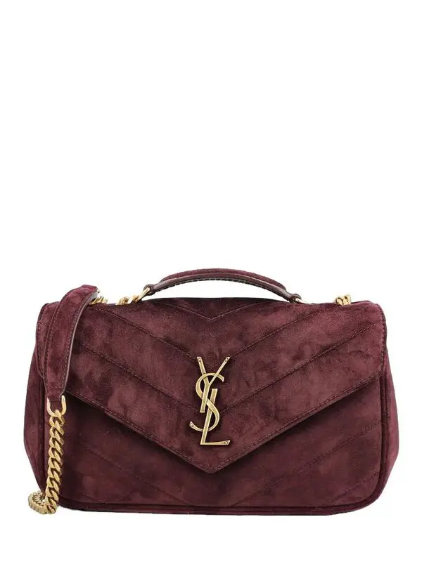 Saint Laurent Calf Suede Chevron Stitching Shoulder Bag - Purple