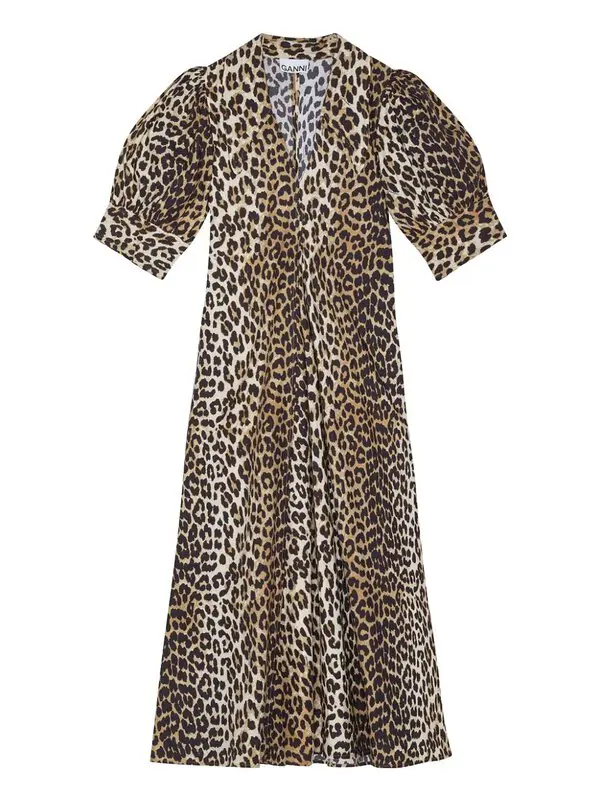 GANNI Organic Cotton Leopard Print Maxi Dress - Multicolor