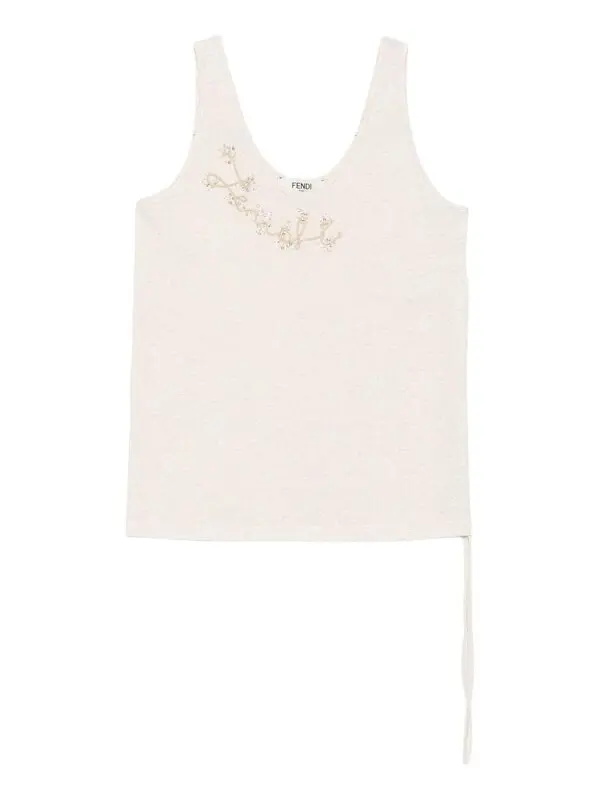 Fendi Embroidered Cotton-blend Scoop Neck Tank - Multicolor