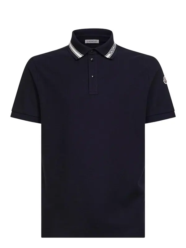 Moncler Blue Cotton Pique Polo Shirt With Logo Detail - Multicolor