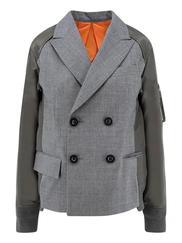 Sacai Wool Blazer With Nylon Sleeves - Multicolor