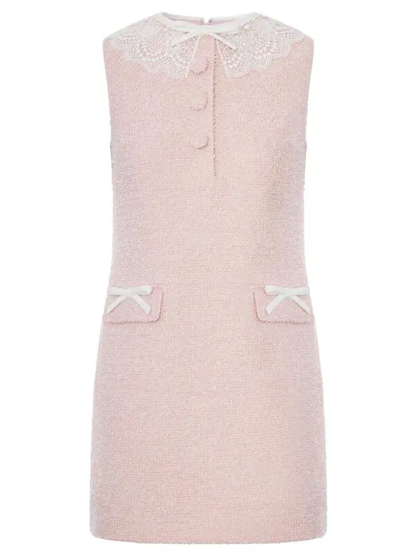 SELF-PORTRAIT Boucle Lace Collar Mini Dress - Pink
