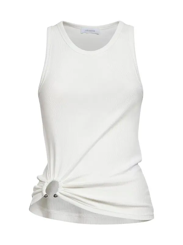 Rabanne White Ribbed Stretch Cotton Tank Top With Piercing - Multicolor