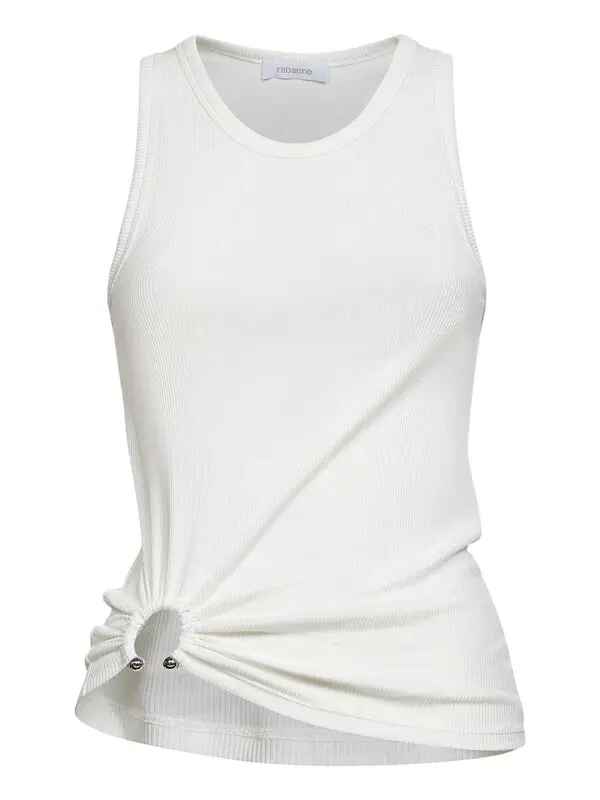 Rabanne Ribbed Stretch Cotton Tank Top With Piercing Detail - Multicolor