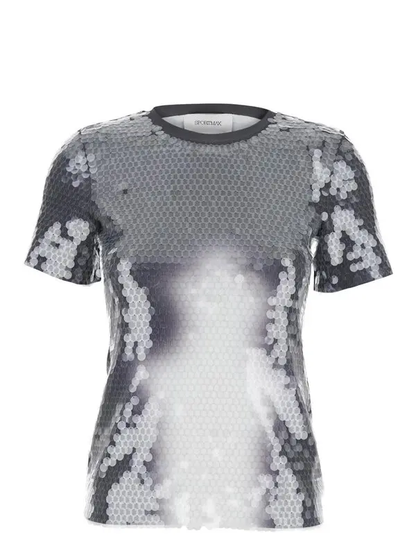 Sportmax Grey T-shirt With All-over Applied Sequins In Tech Fabric - Multicolor
