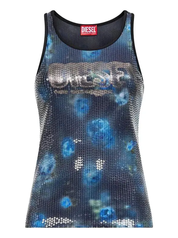 DIESEL® Floral Print And Sequins Jersey Tank Top - Multicolor