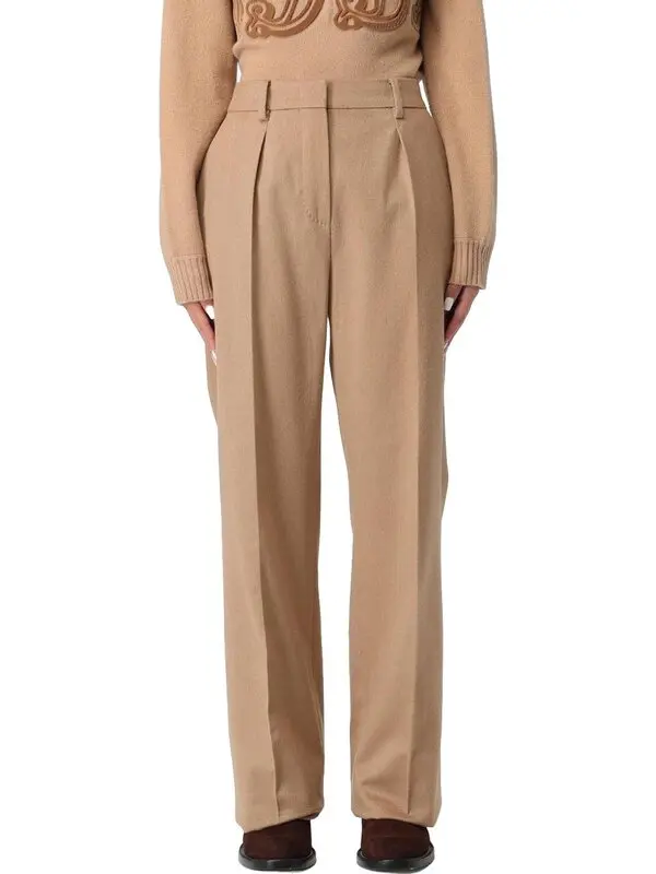 Max Mara Solid Wool Trousers - Brown