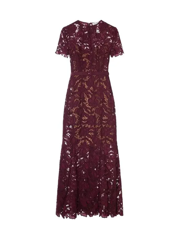 SELF-PORTRAIT Midi Lace Dress - Red